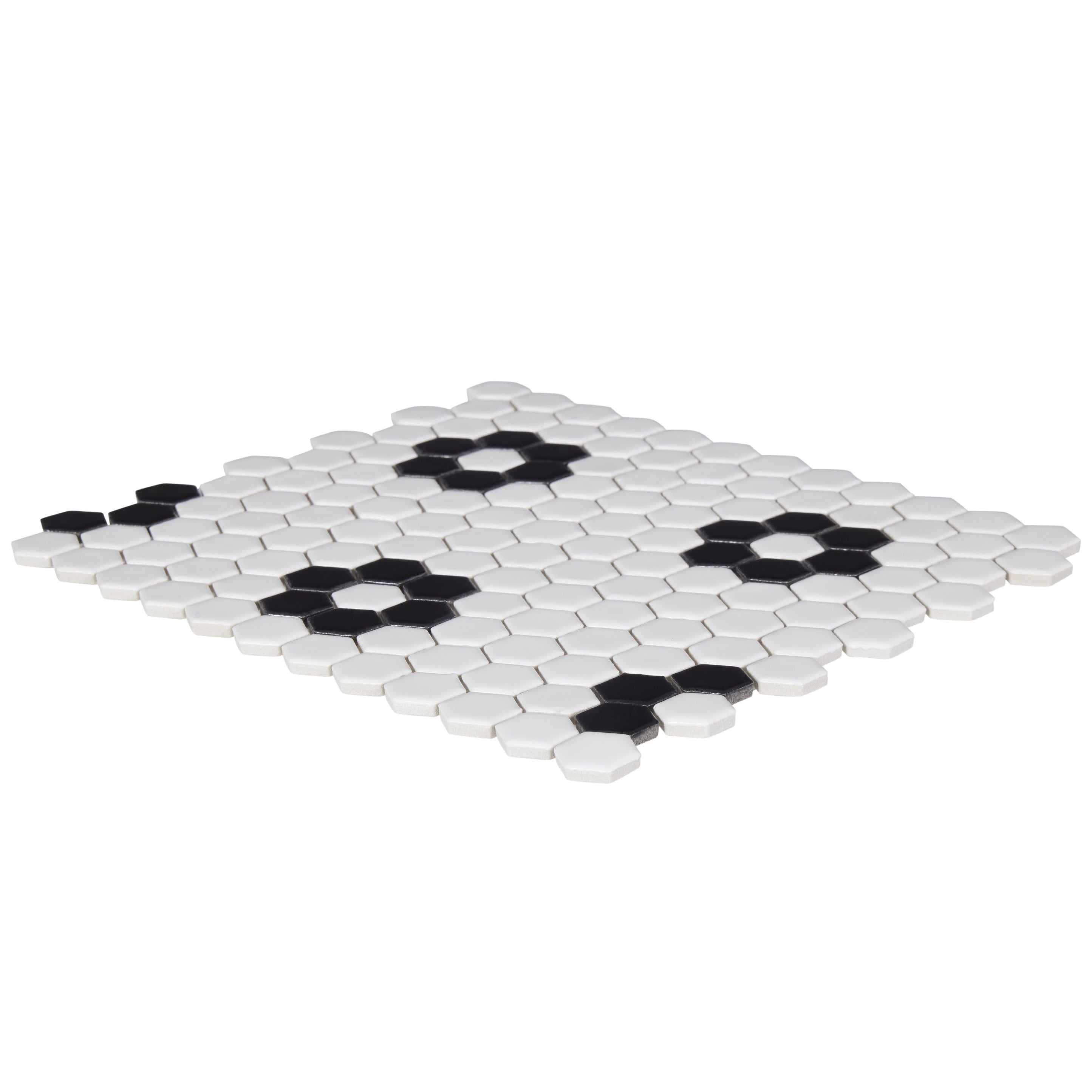 Blossom Hex White w/ Black 1-Inch Flower Mosaic Tile - 20 pcs per case ...